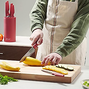 Luxury Kitchen Knife Block Set - with 6 Stainless Steel Knives, Chef Quality Utensils with Santoku, Paring, Carving, Utility, and Bread Knife Cutlery, Precision Sharp Blades, All-Purpose Use Red Set