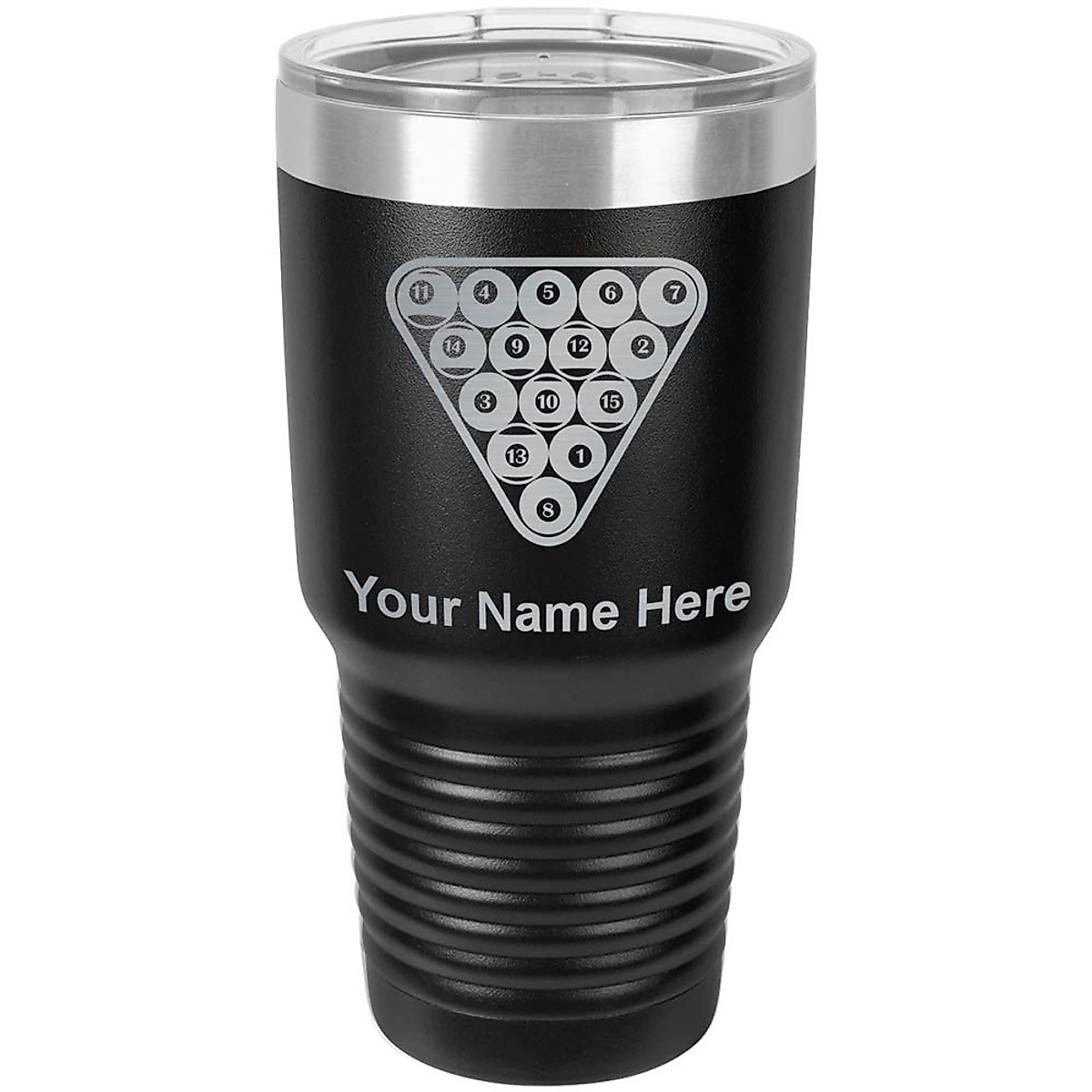LaserGram 30oz Vacuum Insulated Tumbler Mug, Billiard Balls, Personalized Engraving Included (Black)