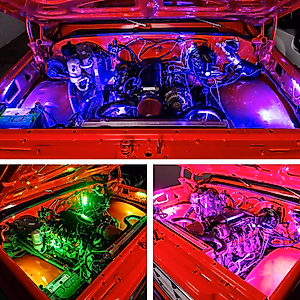 LEDGlow 6pc Million Color LED Engine Bay Under Hood Lighting Kit - 15 Solid Colors - 9 Patterns - 6" Multi-Color Flexible Tubes - Includes Control Box & Wireless Remote