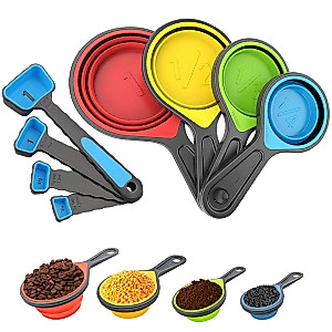 RubonC Measuring Cups and Spoons Set, 8 Pieces Collapsible Portable Durable Spoons with Cup Set for Liquid and Dry Food Measurement Used for Weight Loss and Perfect Recipe
