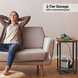 CADUKE Nightstand with Charging Station Set of 2 Side End Table with USB Ports and Power Outlets Industrial Bedside for Bedroom Living Room Farmhouse, Rustic Brown and Black