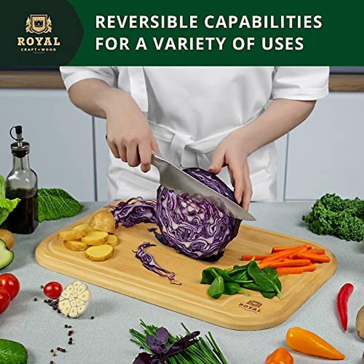 Large Wooden Cutting Boards for Kitchen Meal Prep & Serving - Bamboo Wood Cutting Board with Deep Juice Groove - Charcuterie & Chopping Butcher Block for Meat - Kitchen Gadgets Gift (L 18x12")