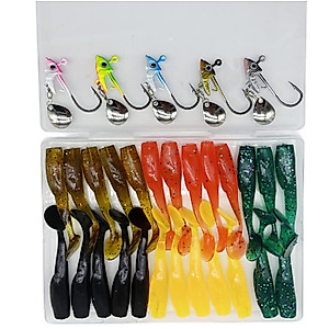 DAMIDEL 30Pcs/Box Jig Heads Swimbait Fishing Hooks add Classic Lures Baits kit, 3D Eyes/Spinner Blades, 25 Pcs Bodies- 5 Pcs Jigs Heads