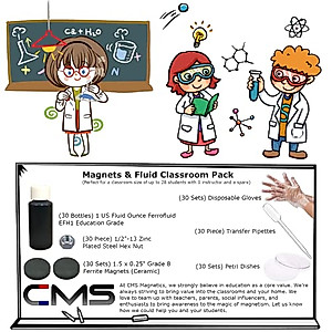 CMS MAGNETICS - (1oz Kit with Magnets) Ferrofluid Science Project for Education in Magnetism - Includes: 1 Fluid Ounce (29.5mL) Bottle of Ferrofluid, Gloves, Pipette, Petri Dishes, Magnets, Steel Nut