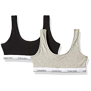 Calvin Klein Girls' Big Modern Cotton Bralette, Singles and Multipack, 2 Pack-Heather Grey, Classic Black, Large