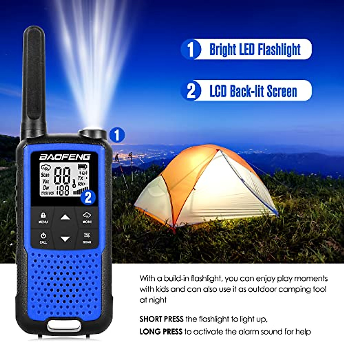 Walkie Talkies for Adults Long Range, BaoFeng Two Way Radio walkie-talkies 3 Pack Rechargeable Li-ion Batteries, 3 Miles 22 Channels USB Type-C Charger Auto Squelch for Biking Camping Hiking