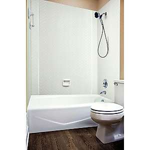 From Plain To Beautiful In Hours 133-HERR-KIT Herringbone Tile Tub and Shower Wall Panels Surround, Gloss White, 96 Square Feet