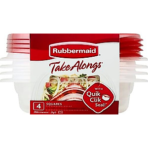Rubbermaid TakeAlongs 2.9-Cup Square Food Storage Containers, 4-Pack, Chili Red