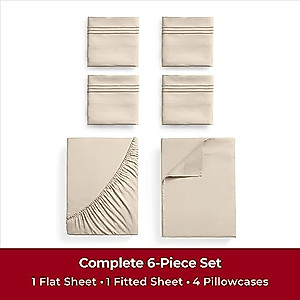 Mellanni Queen Sheet Set - 6 Piece Iconic Collection Bedding Sheets & Pillowcases - Luxury, Ultra Soft, Cooling Bed Sheets - Deep Pocket up to 16 inch - 6 PC (Queen, Burnt Sand w/Extra Pillow Cases)