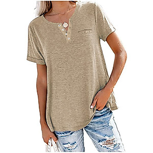 Business Tops for Women 2023 Trendy Summer Short Sleeve Notch v Neck t-Shirt Solid Loose Comfy Tee Shirt Blouse