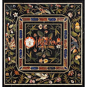 Marble Black Conference Dining 36" Inches Table Top Pietra Dura Inlay Marquetry Decor