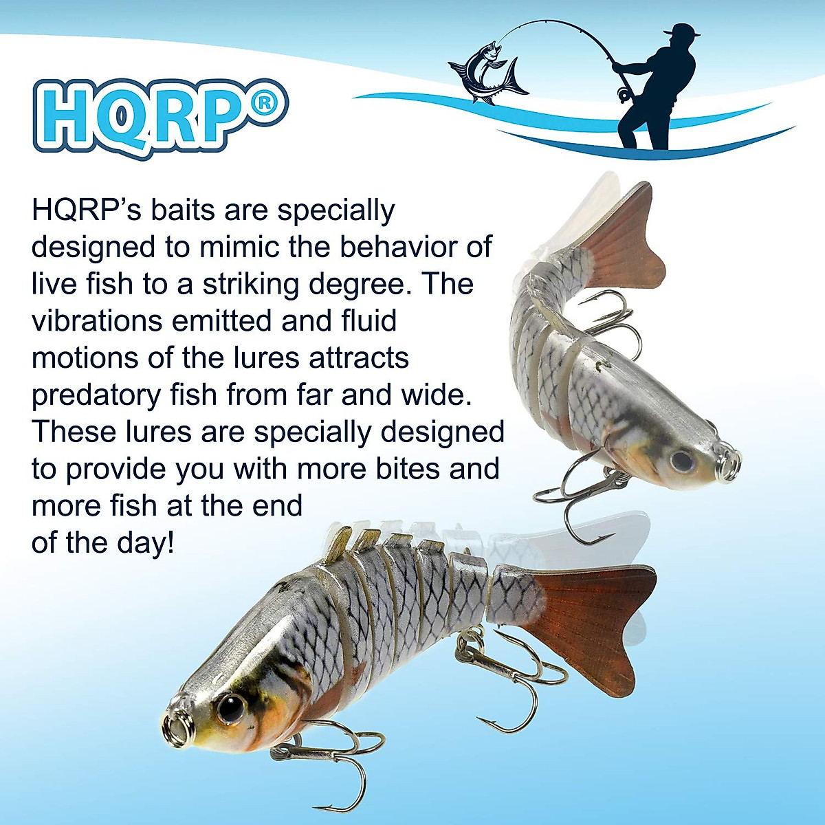 HQRP 3pcs 3.9" Fishing Lures 0.6oz Freshwater Lakes River Fish Baits Topwater Jointed Multi-Section S-Shaped Tackle for Bass Trout Musky Pickerel Pike Yellow Perch Walleye Roach Spanish Mackerel