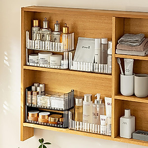 MORNITE 2-Tier Medicine Cabinet Shelves Organizer, Makeup Storage Holder Compartments, Shelf Trays for Bathroom Cabinet Wall, Counter, Vanity, Kitchen - Clear