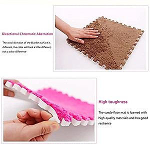 30 Pcs Interlocking Foam Mats,Plush Puzzle Floor Mat,Interlocking Floor Carpet Tiles with Border,Shaggy Area Rug for Bedroom,12X12 Inch,Pink+Purple
