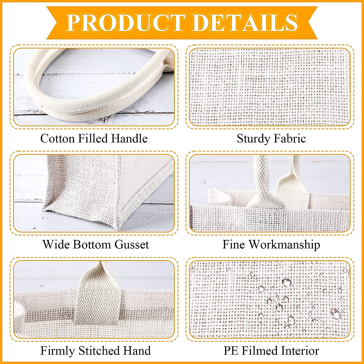 10 Pieces White Burlap Bags Jute Tote Gift Bags Reusable Bachelorette Party Favors Bags with Handles Burlap Tote Beach Bag for Party Favor Shopping Travel Wedding DIY Craft, 15.4 x 5.9 x 12.2 Inch