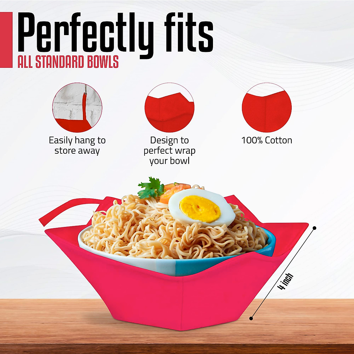 Set of 5 Bowl Holders, Cotton Huggers for Microwave, Cozy and Heat Resistant, Multicolor Bowl Holders, Heating or Warming Soup and Other Foods, Machine Washable, Oven Mitt Included