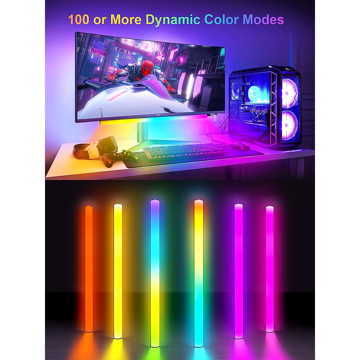 KANTUTOE Monitor Down Light Bar, RGB Screen Desk Light PC, Dimmable LED Dynamic Rainbow Effect, Adjustable Brightness, Speed and Music, Remote Control Color Change, for Game Room