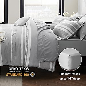 Bedsure Twin Comforter Set 5 Pieces, Grey Striped Bedding Set for Twin Size Bed Reversible, Cationic Dyeing Bed in a Bag with Comforter, Sheets, Pillowcase & Sham
