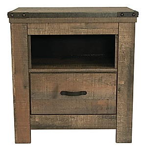 Signature Design by Ashley Trinell Rustic 1 Drawer Nightstand with USB Charing Stations, 26.22" Tall, Warm Brown
