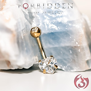 Forbidden Body Jewelry 14g Tri-Prong Heart Shaped CZ Solitaire Belly Button Ring, Rainbow/Clear