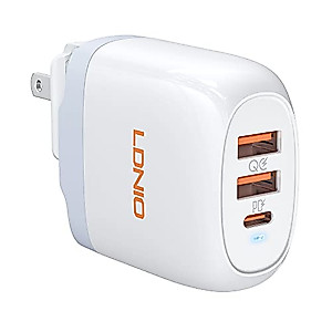 LDNIO 65W GaN USB C Charger 3-Port, PPS Compact Fast Charger with PD & QC3.0, Removable Wall Charger Power Adapter for MacBook Pro Air, iPad Pro Air, iPhone 14/13/12, Galaxy, Dell XPS Laptop etc