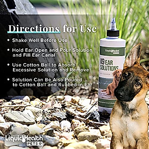 LIQUIDHEALTH 12 Fl Oz K9 Dog Ear Cleaner Wash Solutions - Infection Cleaning Hygiene Treatment Drops for Dogs, Canines and Puppies