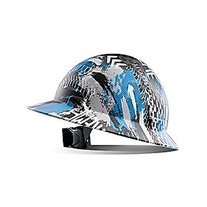 LANON Full Brim Hard Hat, OSHA Construction Work Approved, Blue Pattern Design, FRP Safety Helmet with 4 Point Adjustable Ratchet Suspension, Class C