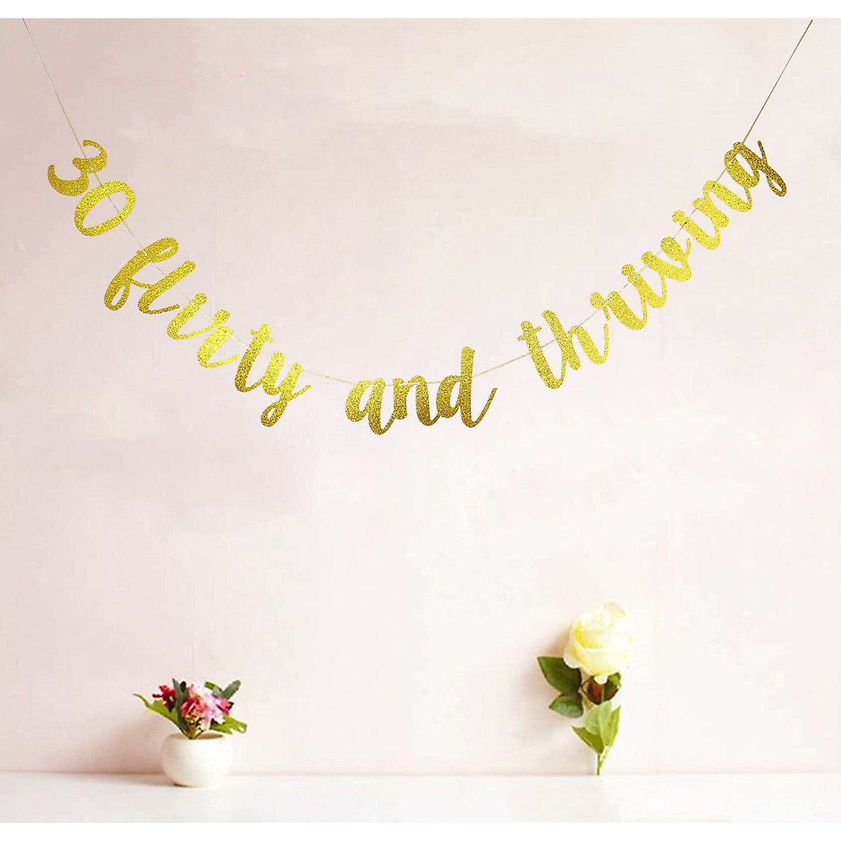 Starsgarden 30 Flirty & Thriving Banner, 30th Birthday Bunting Sign, Dirty Thirty Party Decorations, Dirty 30 Party Sign(Gold)