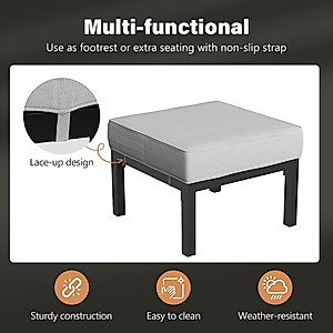 Solaste Outdoor Footstools Patio Ottoman Set of 2, Aluminum All-Weather Outdoor Footrest Seat with Removable Cushions, Patio Furniture Ottomans for Garden, Backyard, Poolside-Grey