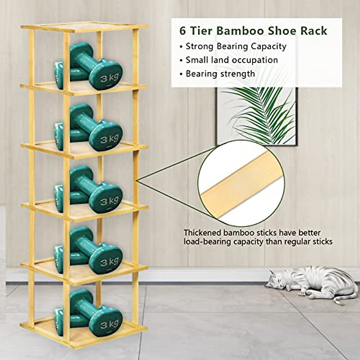 Vertical Shoes Rack Bamboo,6 Tier Free Standing Shoe Rack Tall,Narrow Shoe Rack Storage Organizer,Skinny Shoe Tower furniture for Entryway,Living Room,Saving Space,Corner,Small Space and Bedroom