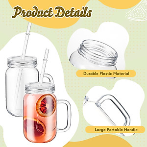 Maxdot 20 Pcs 18.6 oz Plastic Mason Jars with Lids and Straws Wide Regular Mouth Canning Jars Bulk Clear Drink Containers with Caps Juicing Bottles for Halloween Christmas Party Favor(Clear)