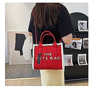 The Tote Bag for Women, Letter Handbag Tote Bag, Lamb Fur + Leather Shoulder/Crossbody Bag, for Office, Travel, School
