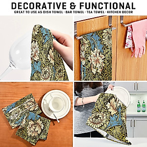ALAZA William Morris Flowers Floral Prints163 Kitchen Towels Absorbent Dish Towels Soft Wash Clothes for Drying Dishes Cleaning Towels for Home Decorations Set of 4, 28 X 18 Inch