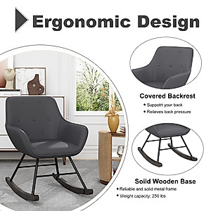 WENTMENT Rocking Chairs Nursery Set of 2, Curved Backrest Rocking Accent Chairs with Solid Wood Base Upholstered Glider Rocker for Living Room Bedroom Baby Room (Grey)