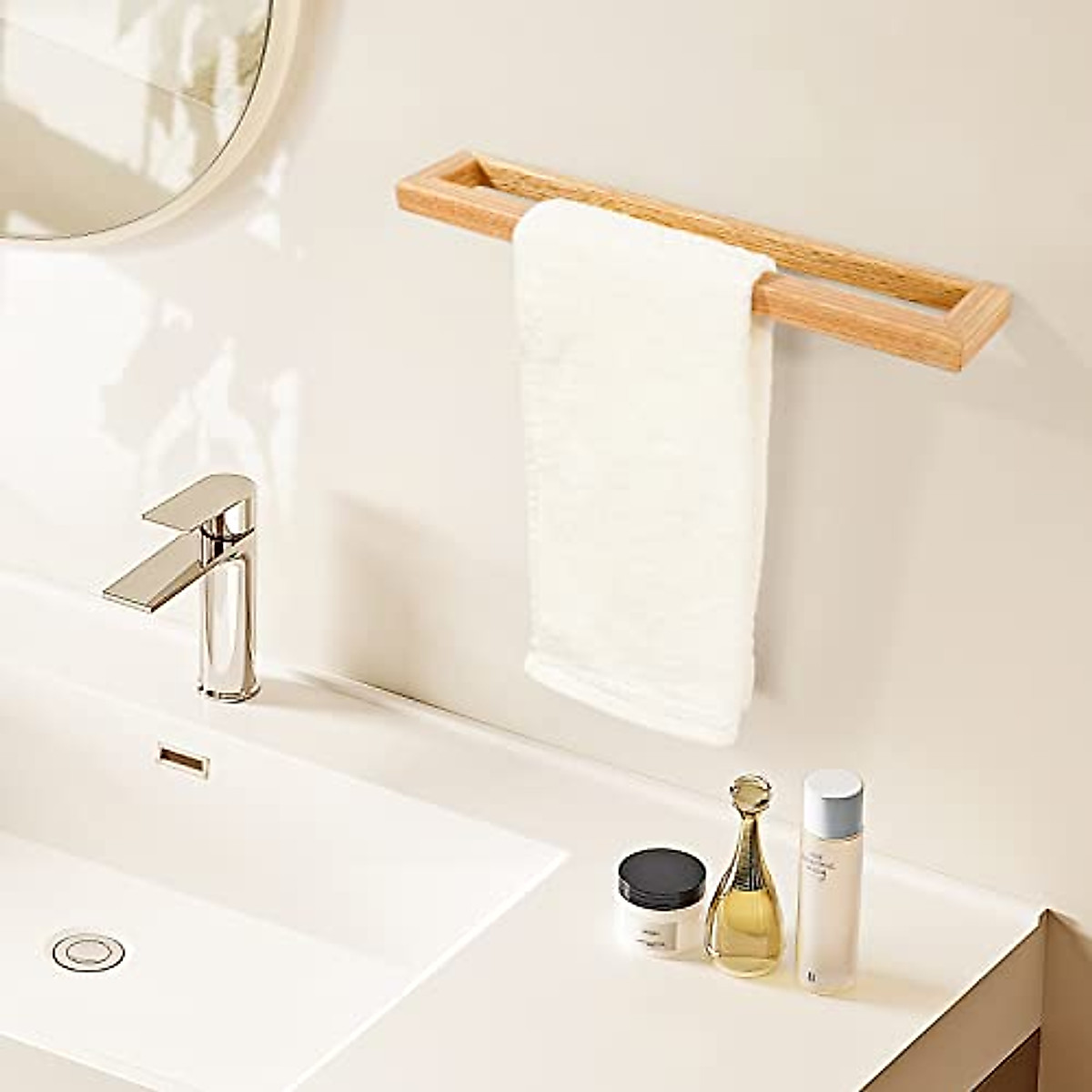 CRAFT KITTIES Wall Mounted Towel Rail, Hand Towel Holder, 18” Towel Rack for Bathroom, Wooden Rustic Towel Rail (Red Oak Wood)