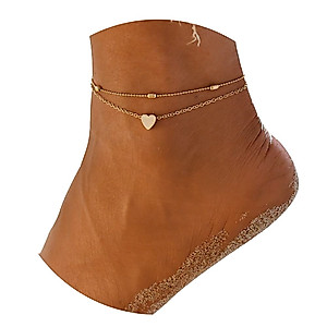 Fesciory Women Anklet Adjustable Beach Ankle Chain Gold Alloy Foot Chain Bracelet Jewelry Gift (Heart)