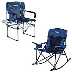 iClimb 1 Heavy Duty Compact Folding Chair and 1 Padded Rocking Folding Chair Bundle for Two Person Camping Patio Porch Backyard Lawn Garden Balcony Concert Indoor Outdoor