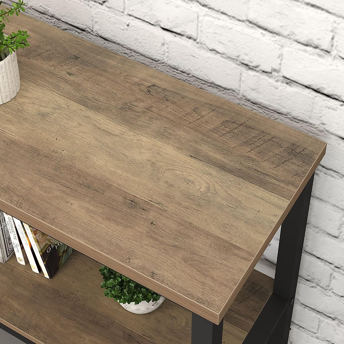 FOLUBAN Small Bookshelf and Bookcase, 3 Tier Open Book Shelf, Modern Metal and Wood Shelving Unit for Living Room Bedroom, Oak