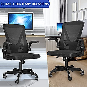 MUZII Ergonomic Office Chair, Computer Desk Chair Swivel Task Chair with Flip-up Arms and Adjustable Lumbar Support, Black