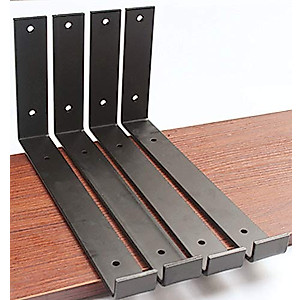 4 Pack - 11.25"L x 6"H x 1.5"W J Lip Shelf Bracket Rustic Industrial Farmhouse Iron Metal Wall Floating Shelf Bracket Metal Shelf Bracket, Industrial Shelf Bracket Shelf Supports with Screws