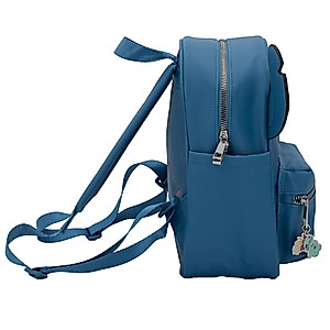 Disney Stitch Big Face Mini PU Backpack Purse, Shoulder Bag with Epoxy Filled Metal Scrump Charm, 10.5 Inch, Adjustable Straps, Faux Leather