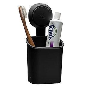 Bath Bliss Power Lock Gel-Suction Toothbrush Holder | Suction Mount | Bathroom Mirror or Wall Hang | No Tools Required | Toothpaste | Razor | Easy Release | Matte Black
