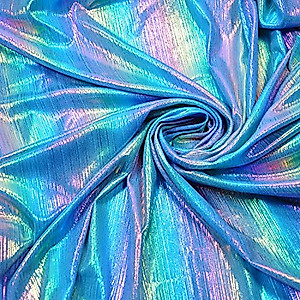 Yutone Shining Iridescent Hologram Laser Fabric Knit Crepe 58inch Wide for Cloth Craft Upholstery by The Yard (36inch SkyBlue), 1 Yard