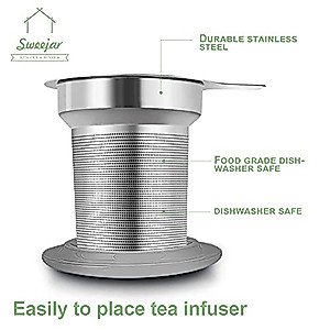Sweejar Porcelain Tea Mug with Infuser and Lid,Teaware with Filter, Loose Leaf Tea Cup Steeper Maker, 16 Fl Oz for Tea/Coffee/Milk/Women/Office/Home/Gift (White)