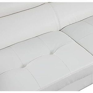 Blackjack Furniture Union Modern Faux Leather Sofa with Adjustable Headrests, Chaise, Elegant Tufted Seat, High-Density Foam and Stainless Steel Legs, Right Facing Sectional, White