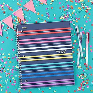Five Star Spiral Notebooks, 1 Subject, College Ruled, 11" x 8-1/2", Cute Designs Bright Colors, 3 Pack (51180)