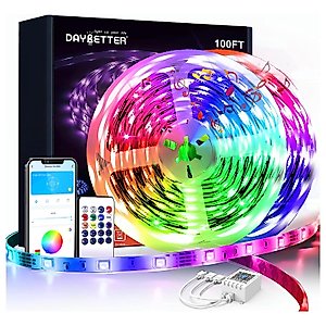 DAYBETTER Led Lights 100ft, 2 Rolls of 50ft Led Lights for Bedroom, Long Smart Led Strip Lights with Remote and App Control, Music Sync RGB Color Changing Led Light Strips for Room Decoration