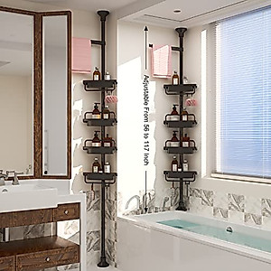 MOFAOTU Shower Caddy Corner, 4-Layer Shower Organizer, Rustproof Stainless Shower Shelves, Large Shower Storage and Shower Caddy Tension Pole, Drill Free Shower Rack, 56-117 Inch, Black