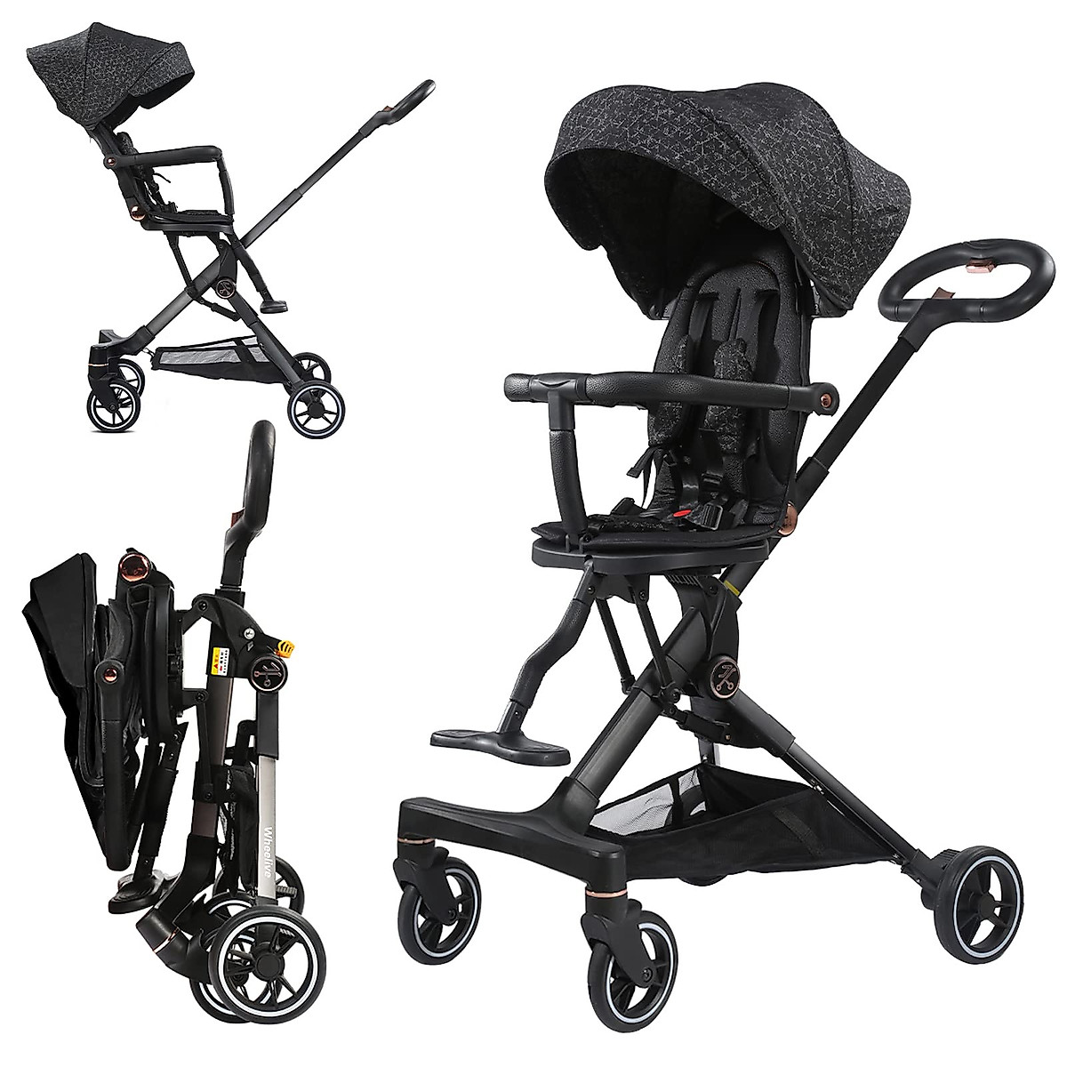 Wheelive Lightweight Stroller for Toddlers, 2-in-1 Stroller for Reversible Seat and Reclinable Backrest, Compact Travel Stroller with Sun Canopy and Adjustable Handles & Storage Basket