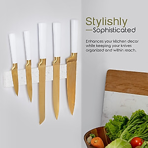 Mauve&Moss Magnetic Knife Holder for Wall 12 inches, White Quartz Stone Knife Magnetic Strip for Kitchen Countertop, Magnetic Utensils Holder for Wall, 3M Adhesive or Screws Included